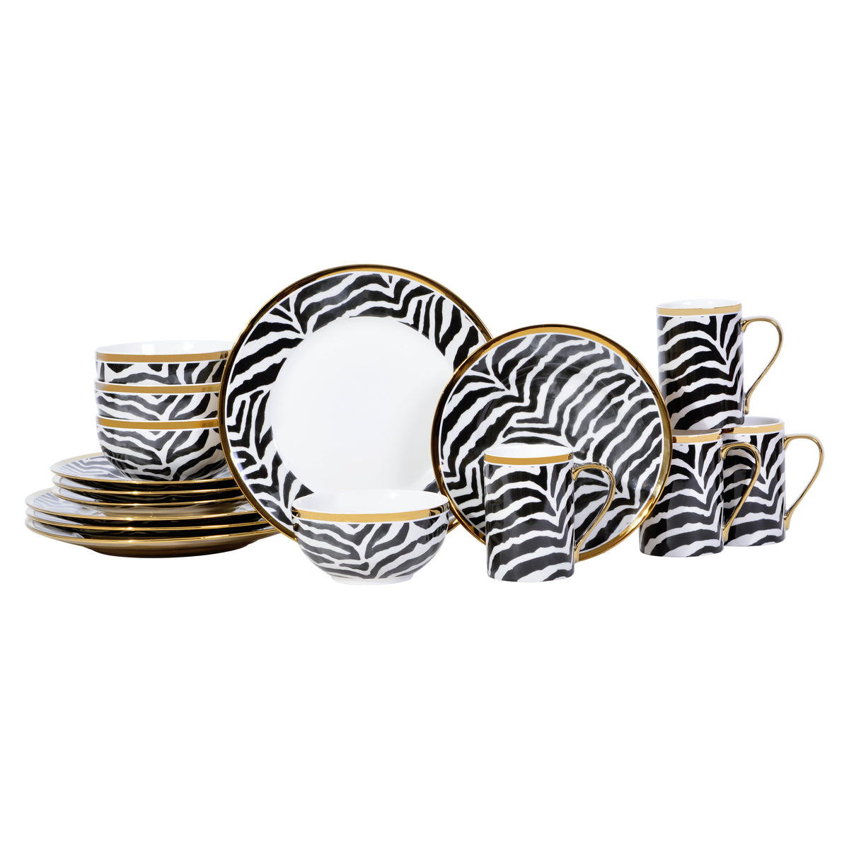 Serengeti Zebra with Electroplated Gold 16 Piece Dinnerware Set ...